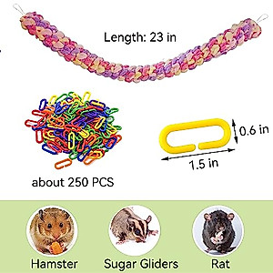 Sugar Glider Toys, Hanging Sugar Glider Cage Accessories Pet Swing Toy, 250 PCS Plastic C Clips Hook Chain Links Toy Rope Perch