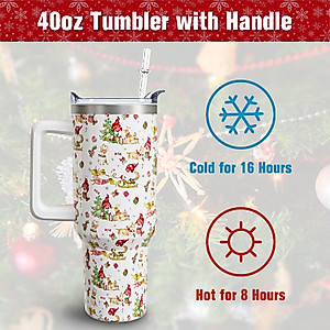 owbgsdh 40 oz Christmas Tumblers with Handle and Straw, Gnome Corgi 40oz Stainless Steel Vacuum Insulated Travel Coffee Mug Cup Water Bottle, Christmas Decor Stuff Accessories Gifts for Women