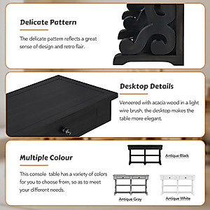 Retro Solid Wood Console Table with Ample Storage, Classic Sofa Table Sideboard Accent Entryway Table with 2 Drawers and Open Adjustable Shelves for Entrance Dinning Room Living Room (Antique Black)