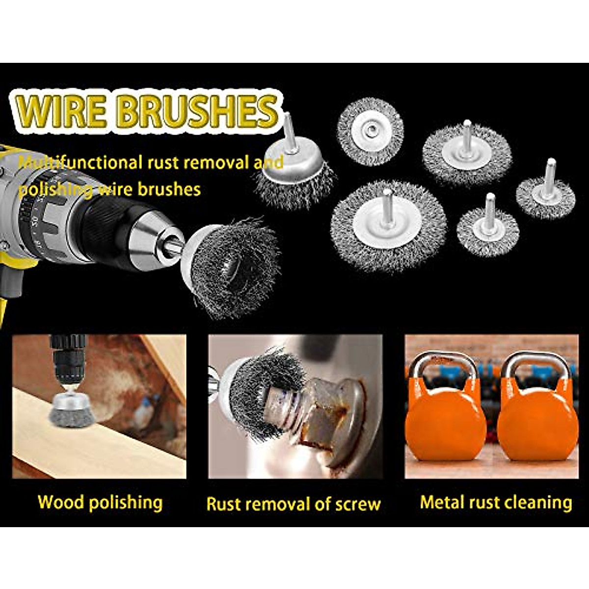 6 Pcs Wire Wheel Cup Brush Set,1/4In Round Shank Wire Brush for Drill Attachment, for Cleaning Rust, Stripping and Abrasive