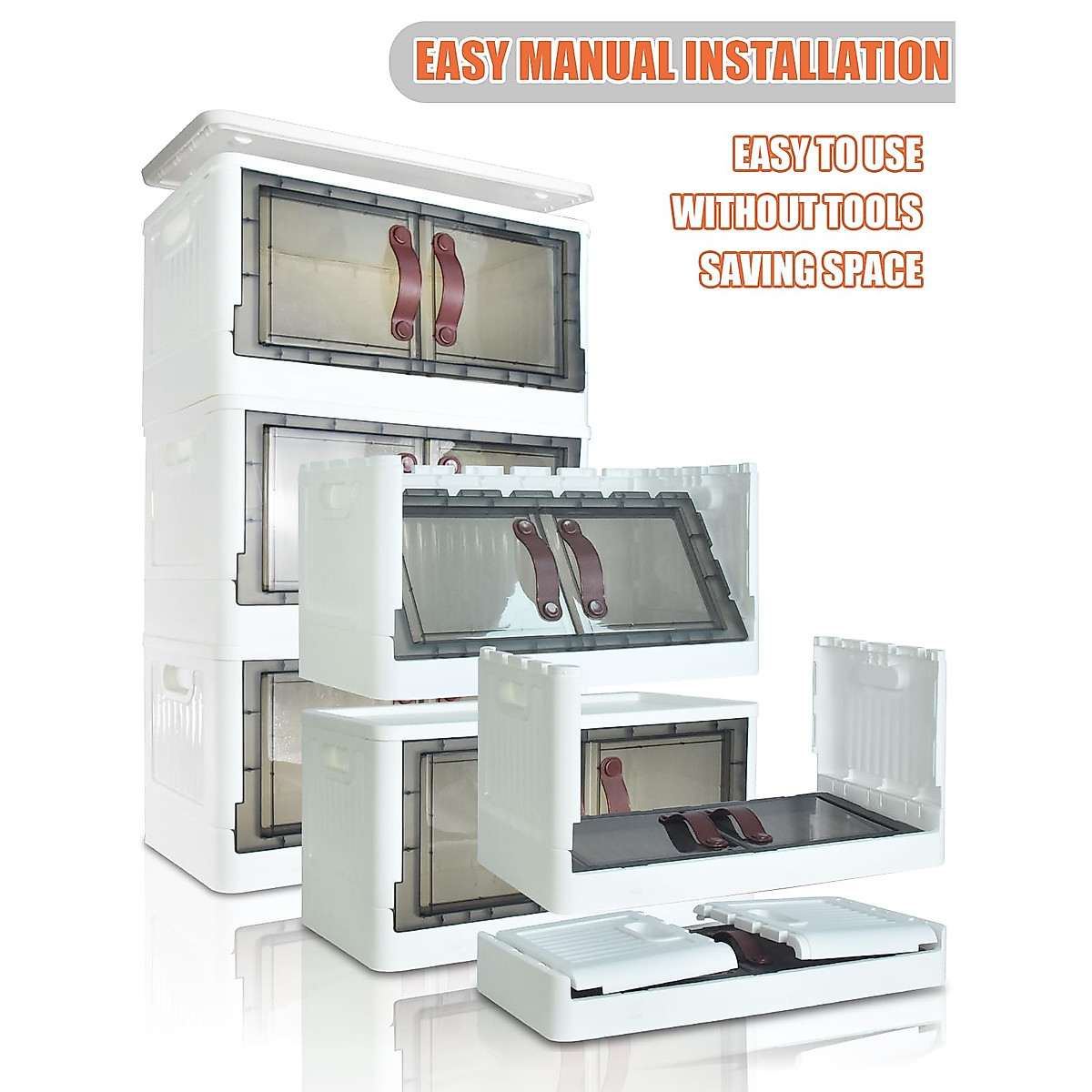 TAOCIGOU 3Pack Storage Bins with Lids And Wheels - Collapsible Stackable Storage Cabinet Box Open Front Closet Organizers and Storage Bins Cloth Plastic Storage Cabinet