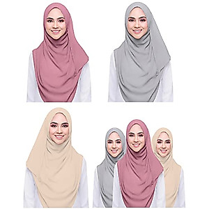 QYMY 3PCS Women Soft Chiffon Scarves Solid Color Hijab Muslim Head Scarf Long Scarf Wrap Scarves chiffon Scarf (Beige+Grey+Red bean powder)
