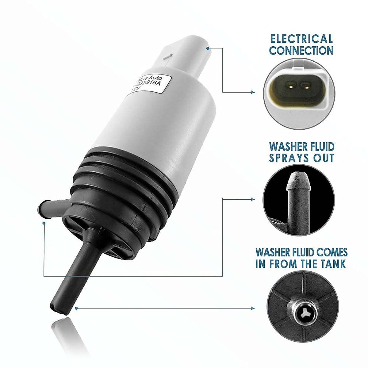 21323-232316A Windshield Washer Pump - Washer Motor Compatible with BMW - Replace OEM #: 67126934159, 67127302589