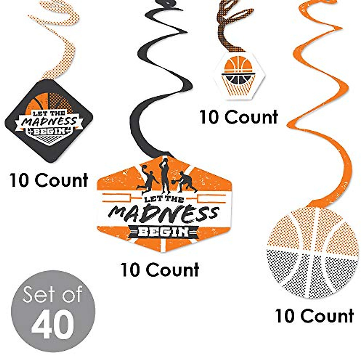 Big Dot of Happiness Basketball - Let The Madness Begin - College Basketball Party Hanging Decor - Party Decoration Swirls - Set of 40