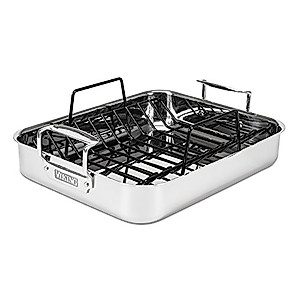 Viking Culinary 3-Ply Stainless Steel Roasting Pan, Includes a Nonstick Rack, Dishwasher, Oven Safe, Works on All Cooktops including Induction