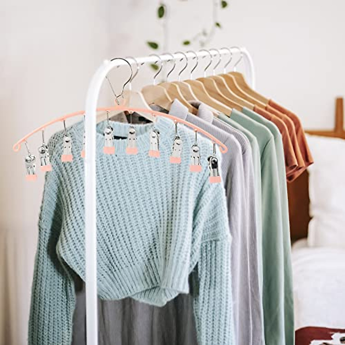 Cabilock Hat Organizer 10 Clips Stainless Steel Laundry Drying Rack Clothes Hanger Sock Hanger Hat Hanger Windproof Dryer Rack for Baby Clothes, Socks, Drying Towels, Diapers Hat Rack