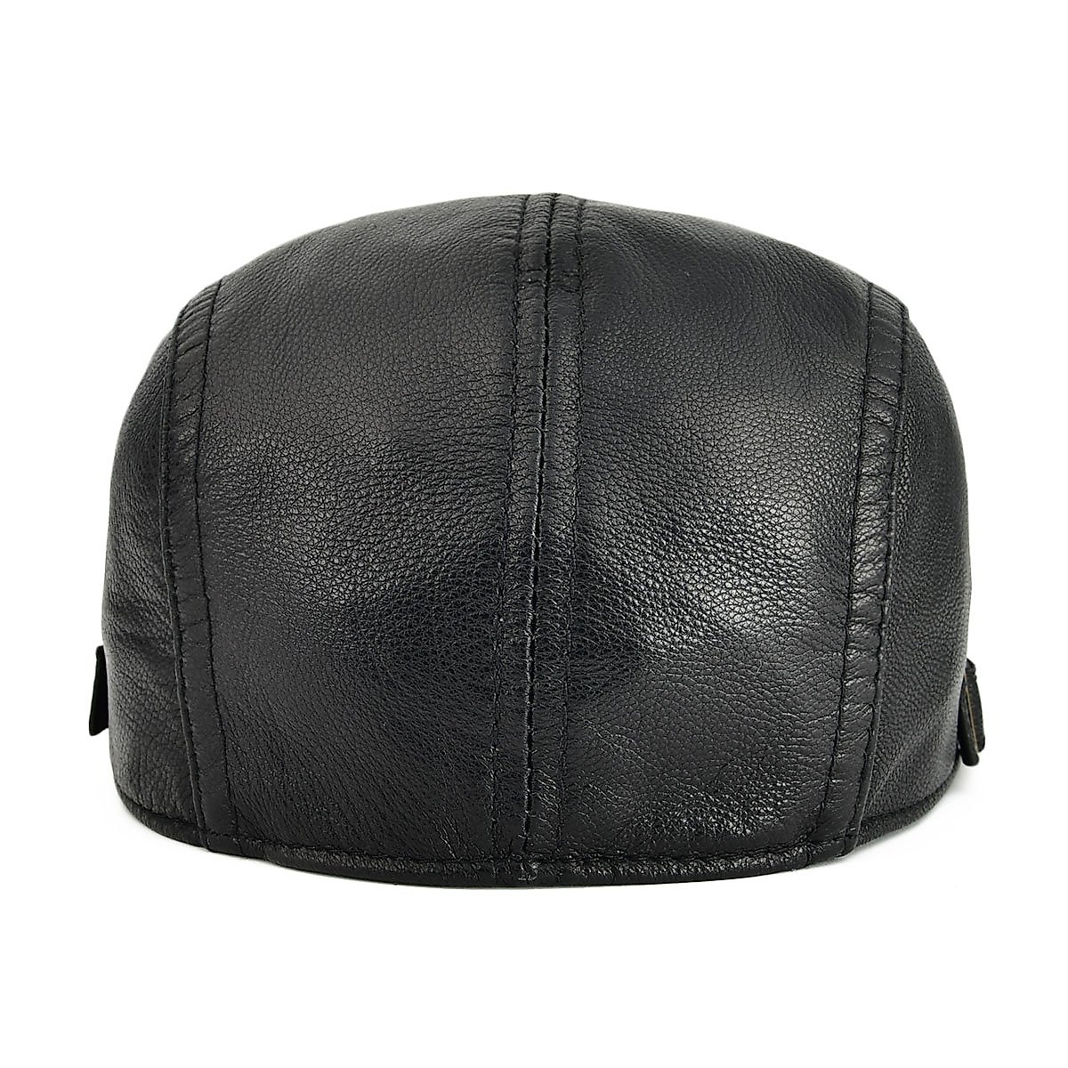 VOBOOM Men Women Adjustable Genuine Leather Ivy Cap Newsboy Hat (Black)