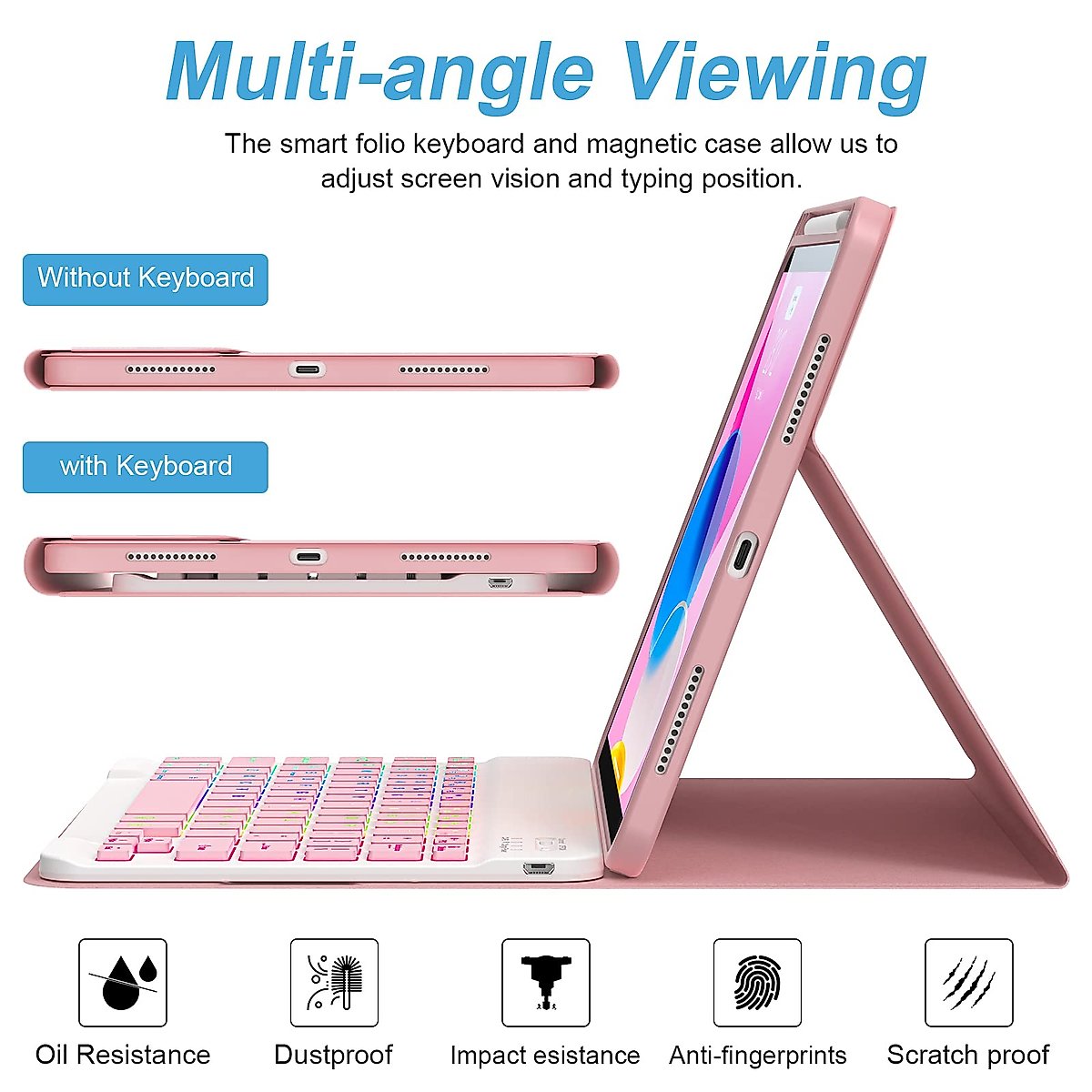 ALIWLHOF Case with Keyboard iPad 10th Generation (10.9", 2022),Keyboard Case for iPad 10.9" 10th Gen, 7 Colors Backlit Keyboard Case with Pencil Holder-Detachable Bluetooth Keyboard Case