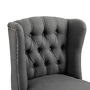 HOMCOM Counter Height Bar Stools Set of 2, Upholstered 26.75" Seat Height Barstools, Breakfast Chairs with Nailhead-Trim & Tufted Back, Wood Legs, Deep Grey