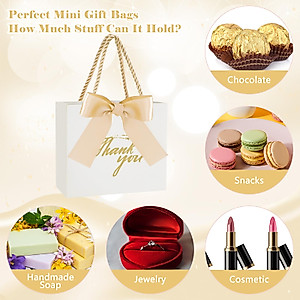 SHAIDOJIO 30Pack Small Thank You Gift Bags with Handle, Mini White Gift Bags Candy Bags Bulk with Bow Ribbon, Party Favor Bag for Wedding, Birthday, Bridal Shower, Baby Shower (5.5x2.5x4.7 Inch)