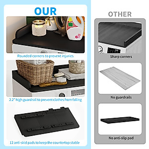 PLYFOU Over Washer and Dryer Countertop with Edge Rails, Black Melamine Frosted Surface for Laundry Room Storage and Organization, 27.5" W x 54" L x 2.6" H