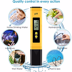 PH Meter - 0-14 PH Measurement Range PH Tester,Digital PH Meter Suitable for Accurate Testing of Drinking Water, Aquariums, Swimming Pools, Hydroponics (Yellow)
