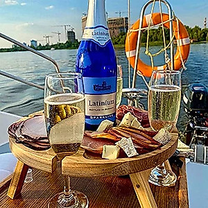 Bomeiqee Wooden Folding Picnic Table with Wine Glass Holder - Portable Creative 2 in 1 Wine Glass Rack & Compartmental Dish for Cheese and Fruit for Outdoor