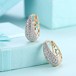 14K Gold Plated CZ Hoop Earrings For Women Men Fashion Cubic Zirconia Earrings 0.7''