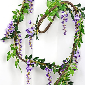 Wisteria Garland 5pack 33Ft Artificial Fake Wisteria Vine Hanging Flowers Fake Vines Plants (Purple)