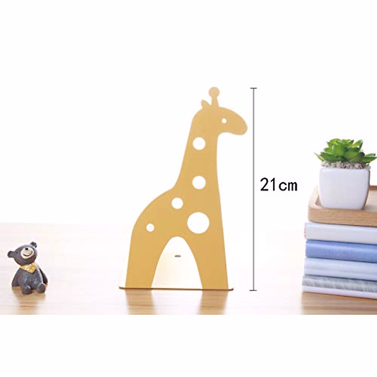 Loupdeloup Cute Bookends,Non Skid Giraffe Animal Book Ends for Shelves Decorative for Kids Yellow 1 Pair