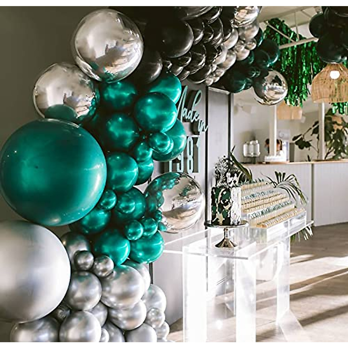 Oopat DIY Metallic Emerald and Teal Balloon Garland Arch Kit Engagement Anniversary Communion Graduation 30th Birthday Event Backdrop Party Decoration (Emerald and Teal)