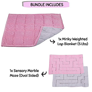 Aviano Weighted Lap Pad for Kids Blanket – 5 Lbs. Bundled with Fidget Marble Maze – Sensory Tools, Sensory Weighted Lap Blanket, (Pink/Gray)