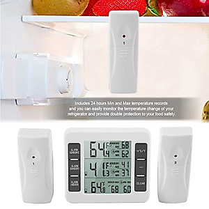 Refrigerator Thermometer, Wireless Digital Fridge Freezer Thermometer with Audible Alarm, Max/Min Temperature Display and 2 Sensors for Home Restaurants Kitchen