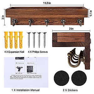 Maloun Mail and Key Holder for Wall Decorative, Wooden Wall Key Rack Organizer with 5pcs Key Hooks, Wall Mount Key Hanger for Rustic Home Decorative, The Key Mail Organizer