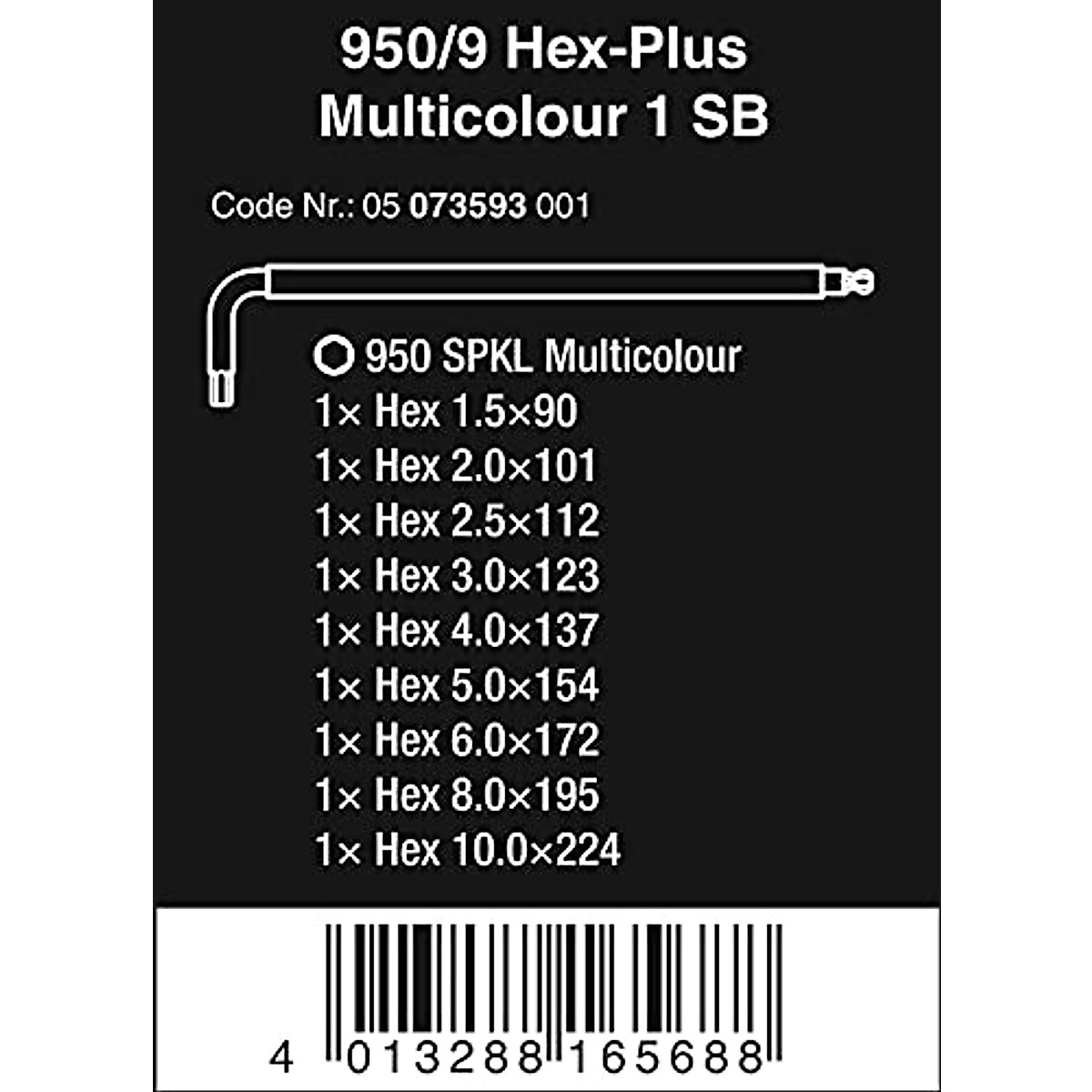 Wera Tools 05073593001 950 SPKL/9 SM N SB Long ARM HEX Key Set, One Size, Multi