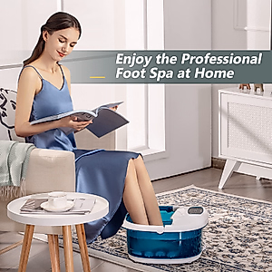 COSTWAY Foot Spa/Bath Massager, with Heat & Bubbles & 6 Electric Massage Rollers, Circulating Heating System, Temperature & Time Control, Foot Tub Soaking for Fatigue Release, Home Use (Blue)