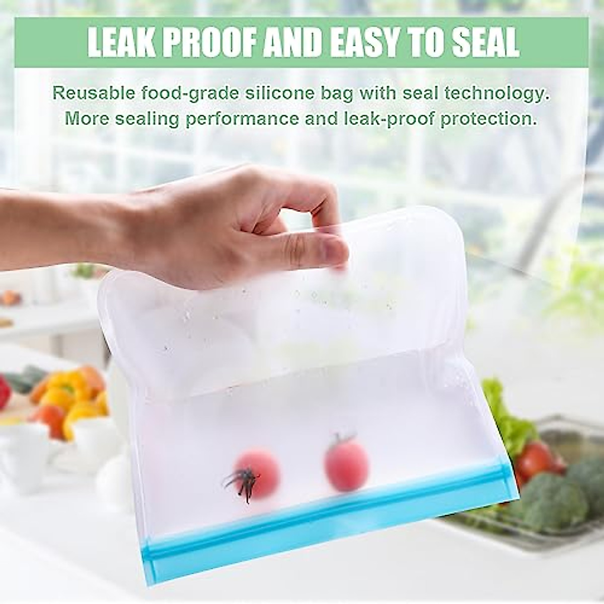 Reusable Food Storage Bags - 24 Pack Reusable Freezer Bags(8 Reusable Gallon Bags + 8 Reusable Sandwich Bags + 8 Reusable Snack Bags)，Reusable Ziploc Bags for Meat Fruits and Vegetables.