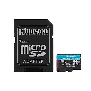 Kingston 64GB Canvas Go Plus microSDXC Card | Up to 170MB/s | UHS-I, C10, U3, V30, A2/A1 | with Adapter | SDCG3/64GB