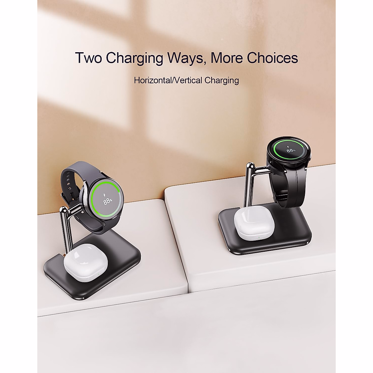 MAKAQI 2 in 1 Charger Stand for Samsung Watch and Earbuds, Foldable Charging Dock Compatible With Galaxy Watch 7/6 Classic/5/5 Pro/5 Classic/4/3/Active 2/1 & Galaxy Buds 2/2Pro/Live