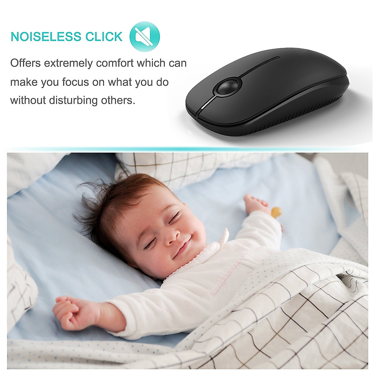 TechGarden 2.4G Slim Wireless Mouse, Silent Cordless Computer Mouse with USB Receiver, Portable Travel Mouse for Laptop Desktop PC Chromebook - Black