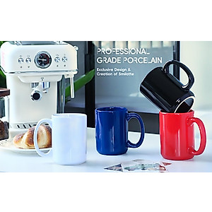 16 OZ Porcelain Coffee Mug, Smilatte Classic Blank Ceramic Cup with Large Handle for Tea Latte Cappuccino, White