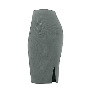 Urban CoCo Women's Elastic Waist Knitted Split Tube Pencil Midi Skirt (S, Deep Grey)