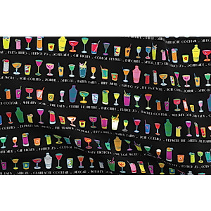 Spoonflower Fabric - Black Cocktail 1920S Retro Vintage Alcohol Alcoholic Beverage Drinks Printed on Petal Signature Cotton Fabric Fat Quarter - Sewing Quilting Apparel Crafts Decor