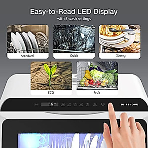 BLITZHOME Portable Dishwasher Countertop, WIFI Smart Dishwasher, Compact Dishwashers with 5L Built-in Water Tank, 5 Programs, 360° Dual Spray, High-Temp& Air-Dry Function, Fruit Cleaning