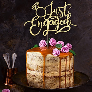 Sodasos Just Engaged Cake Topper for Engagement Party Decorations, Engaged Ring Sign,We're Engaged Cake Toppers (gold)