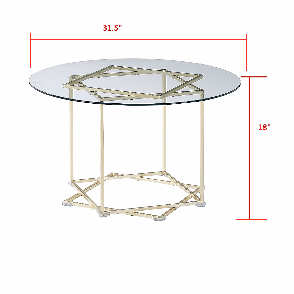 Round Coffee Table Glass Coffee Tables for Living Room Modern Gold Metal Steel Frame & Protective Foot Pads Small Coffee Table for Small Space Home Office Bedroom