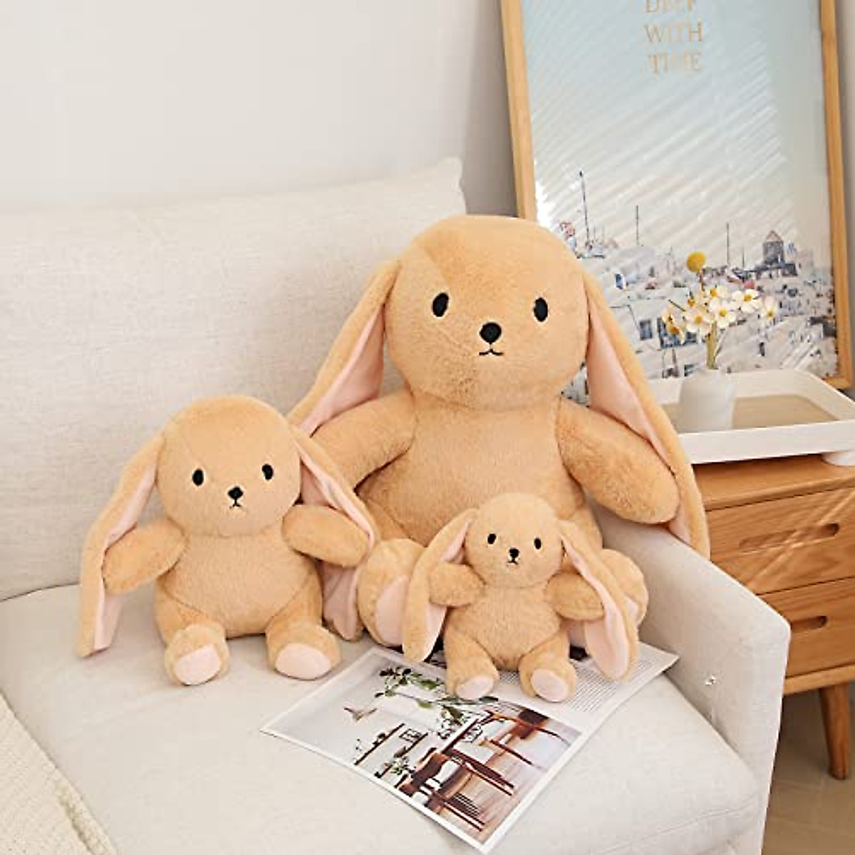 SQEQE Bunny Stuffed Animals Kawaii Plush Pillow for Kids Cute Squishy Rabbit Plushie Gift for Girls Boys Khaki 8 inch