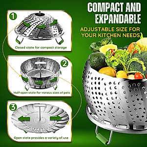 Flexzion Vegetable Steamer Basket for Pot - Stainless Steel Steaming Basket for Veggie, Fish, Meats, Eggs - Extendable Expandable Foldable Steam Basket w/Handle for Various Pot Size, 7 to 11 Inch