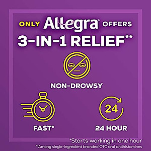 Allegra 24HR Adult Non-Drowsy Antihistamine Tablets, 100-Count, 24-Hour Allergy Relief, 180 mg