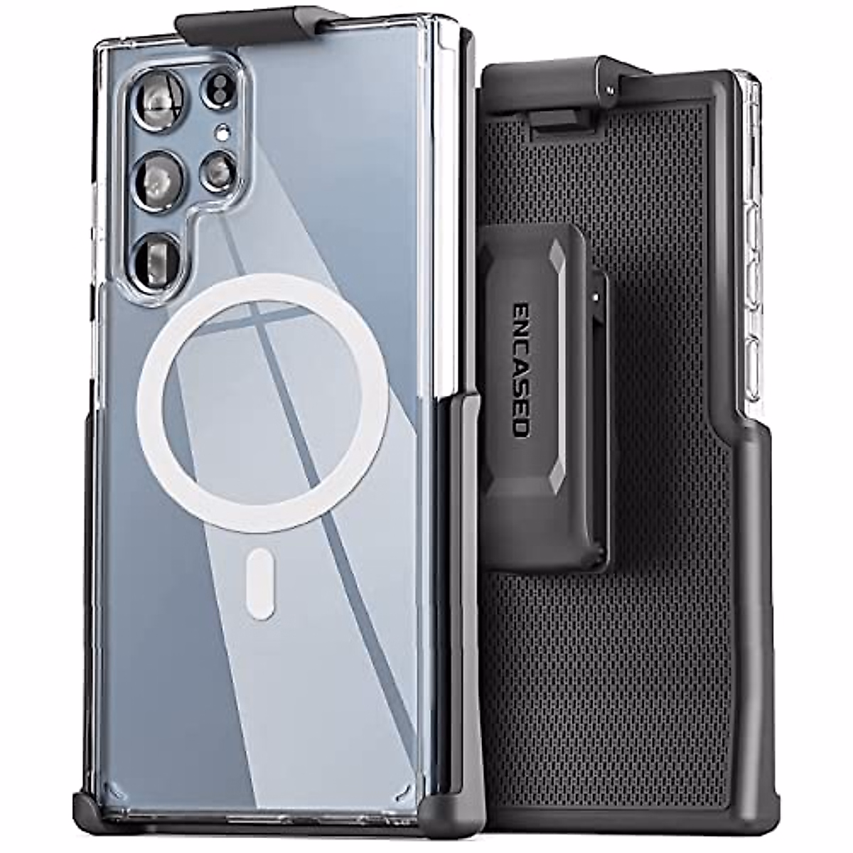 Encased Magnetic Belt Case Set Designed for Samsung Galaxy S23 Ultra with Holster Clip - Compatible with MagSafe (Clear) (S23 Ultra 6.8-inch 2023)