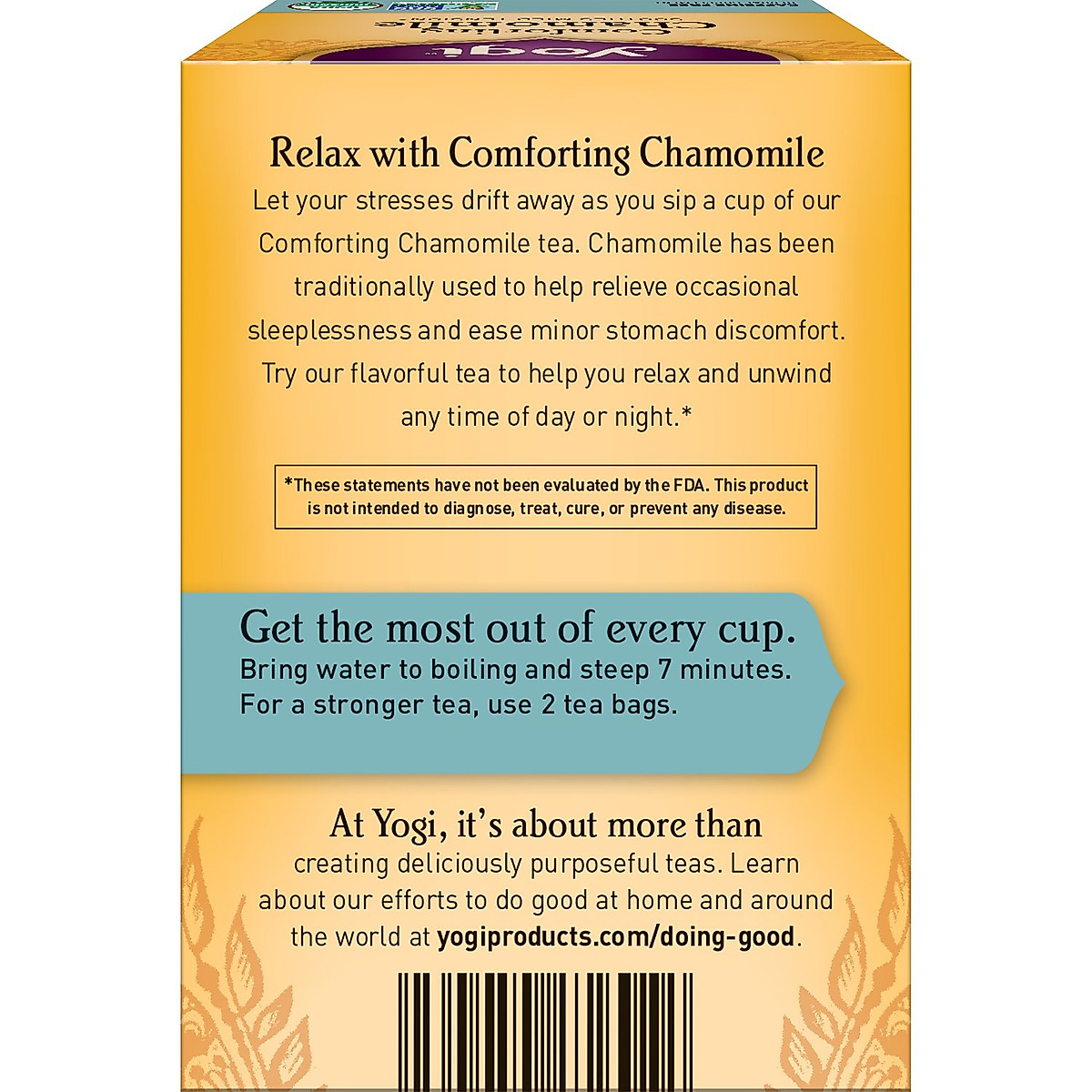 Yogi Tea Comforting Chamomile Tea - 16 Tea Bags per Pack (4 Packs) - Organic Chamomile Tea Bags - Supports a Good Night's Sleep & Occasional Stomach Discomfort - Made from Organic Chamomile Flower