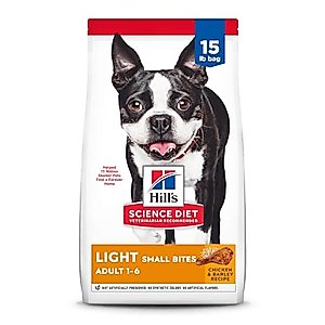 Hill's Science Diet Light , Adult 1-6, Weight Management Support, Small Kibble, Dry Dog Food, Chicken & Barley, 15 lb Bag