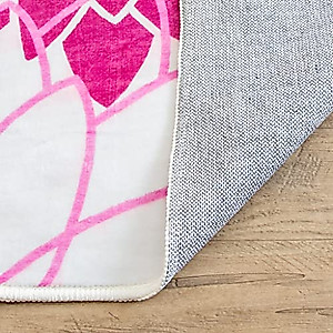 Super Area Rugs Machine Washable Rug - Stain Resistant Non-Shed Non-Slip Family & Pet Friendly - Washable Throw/Entry Rug - Colorful Floral Pink Rectangle 3' x 5'