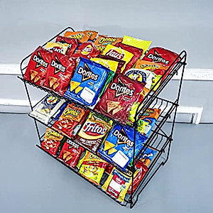FixtureDisplays® 24" Wide X 14.9" Deep X 23.2" Tall 3-Open-Shelf Wire Rack for Countertop Chips Snack Book Display Organizer Concession Theatre Kitchen Pantry Stand Black 19396NEW