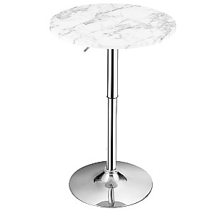 Giantex Round Pub Table Height Adjustable, 360° Swivel Cocktail Pub Table with Sliver Leg and Base for Home, Bar Table (White)