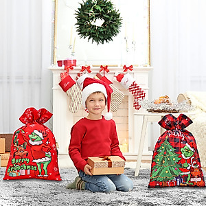 Adurself 2PCS Christmas Santa Sack Large Red and Black Buffalo Plaid Christmas Canvas Gift Bag 22.4 x 15 In Reusable Xmas Santa Drawstring Gift Bag for Package Storage Christmas Party Supplies Favors