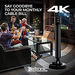 Gray HDTV Antenna - 7.5” Antenna w/ 360 Degree Reception for Signals 40 Miles Away - 2.5” Magnetic Base and 10’ Coaxial Cable - Great for Portable Use - Compatible w/ 1080P and 4K Smart TVs