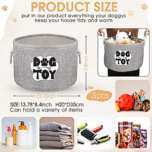 Wenqik 3 Pcs Dog Toy Storage Baskets Bin with Handle 13'' x 9'' Dog Toy Organizer Cute Dog Storage Bin Cotton Linen Gray Dog Toy Basket Box for Organizing Pet Toys Clothing