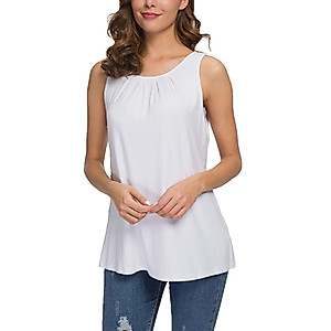 TASAMO Women's Casual Cami Shirt Sleeveless Tank Top Basic Blouse (Medium, White)