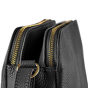 Baroncelli Crossbody Bag Made in Italy with Long Stripe Genuine Italian Soft Leather Black
